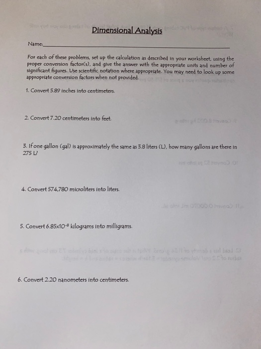 Solved Dimensional Analysis Name: For each of these | Chegg.com