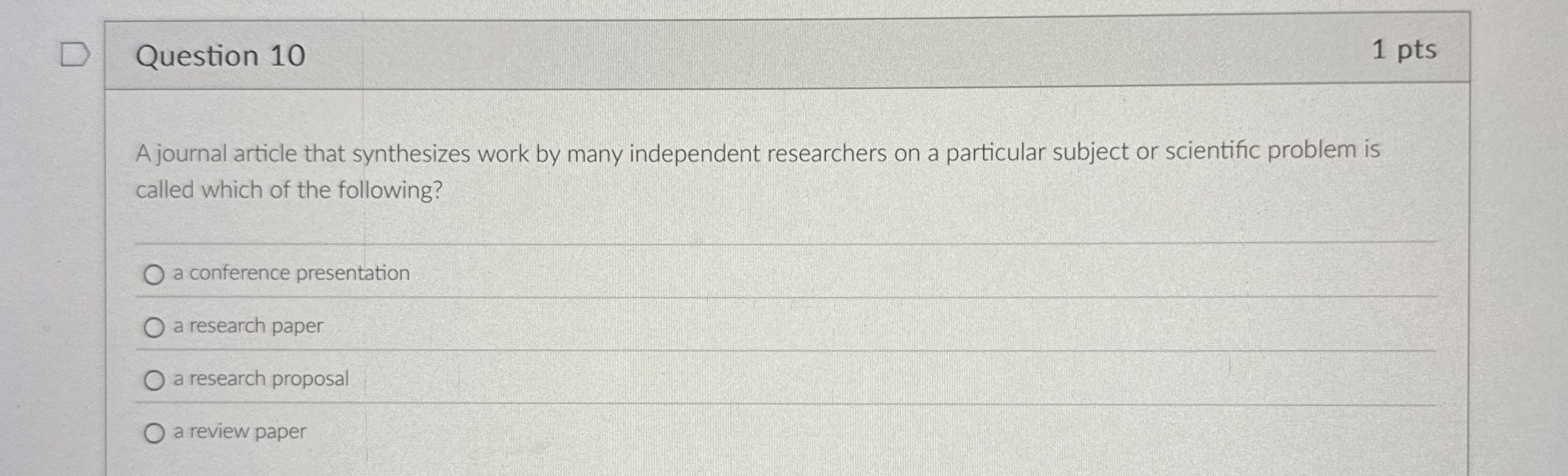 Solved Question 10A journal article that synthesizes work by | Chegg.com