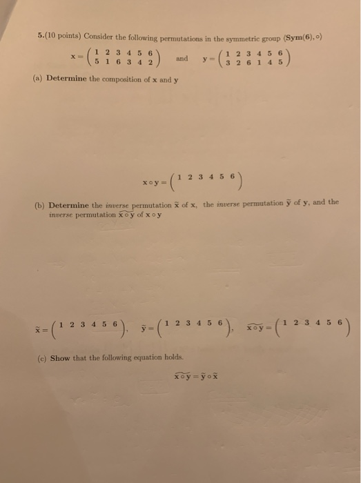 Solved 5.(10 points) Consider the following permutations in | Chegg.com