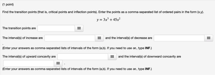 Solved (1 point) Find the transition points (that is, | Chegg.com