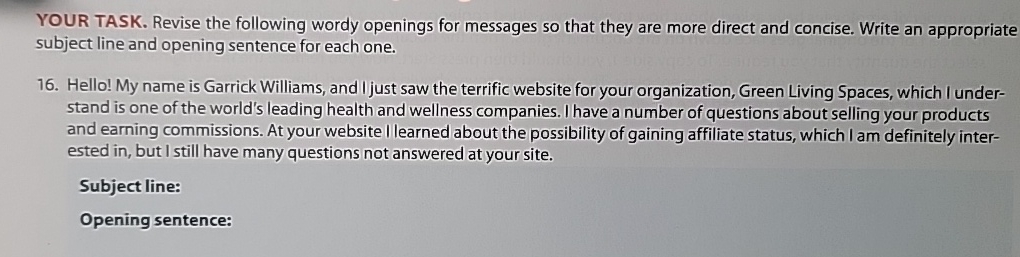Solved YOUR TASK. Revise the following wordy openings for | Chegg.com