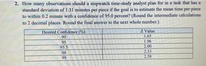 Solved 2. How many observations should a stopwatch | Chegg.com