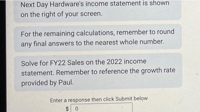 Solved Next Day Hardware's income statement is shown on the | Chegg.com