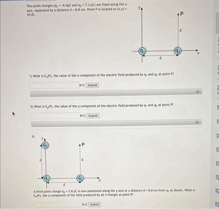 Solved Two Point Charges Q1−44μc And Q273μc Are Fixed 