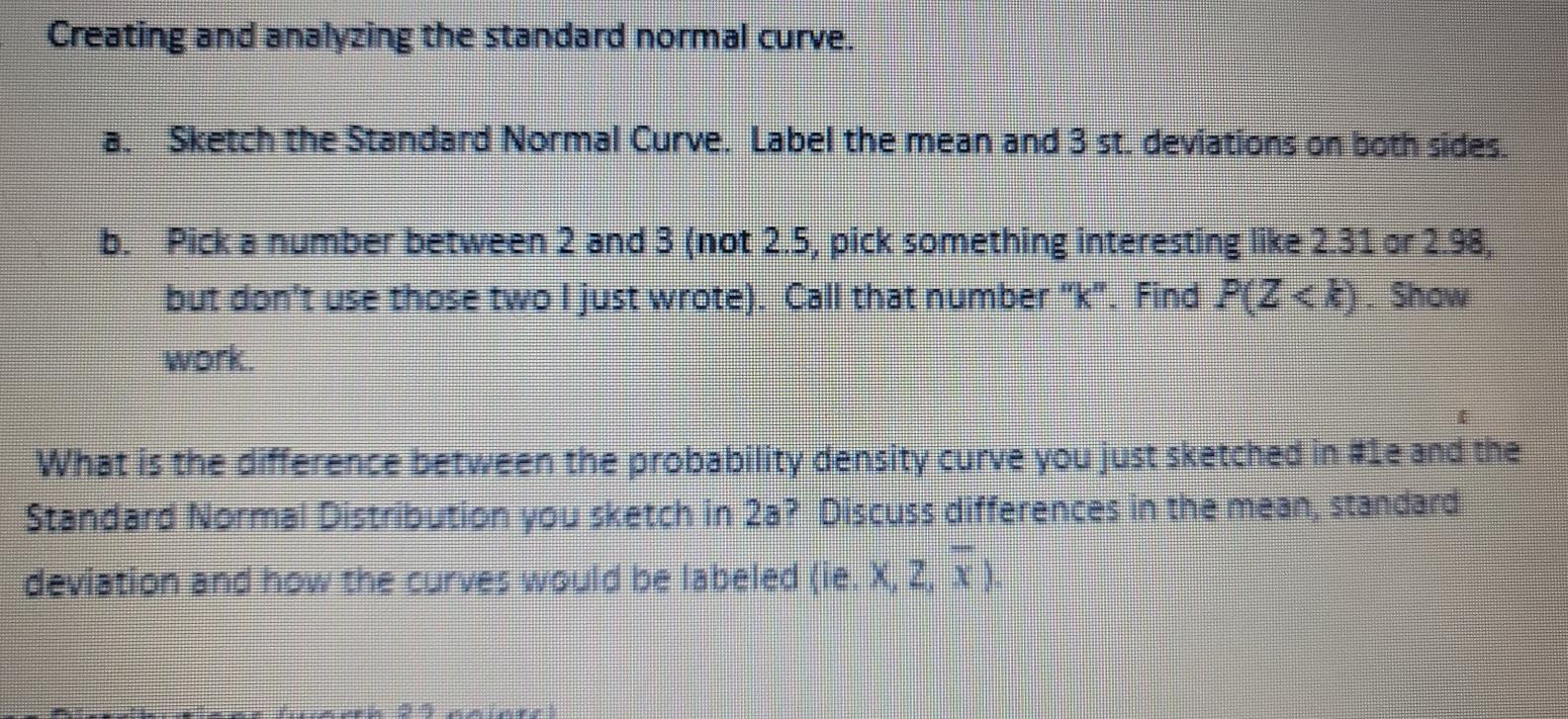 Solved Creating and analyzing the standard normal curve. a. | Chegg.com