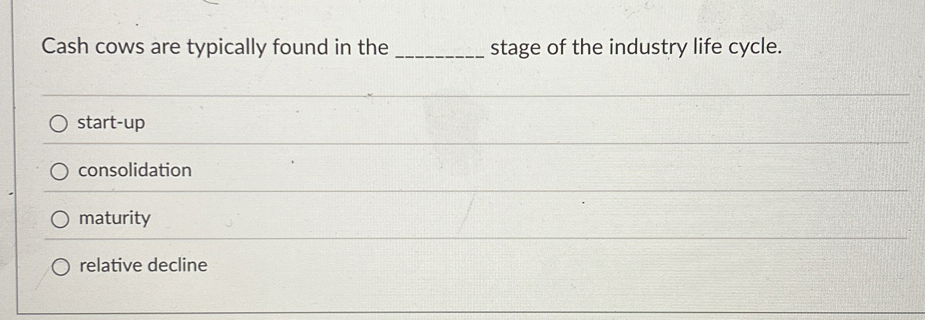 Solved Cash cows are typically found in thestage of the | Chegg.com