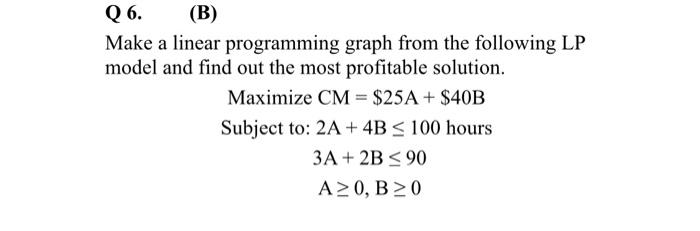 Solved Q6. (B) Make a linear programming graph from the | Chegg.com