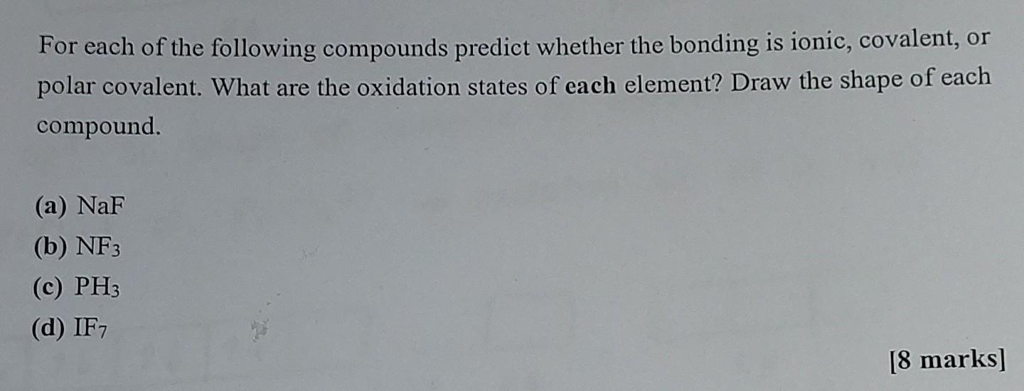 Solved For each of the following compounds predict whether | Chegg.com