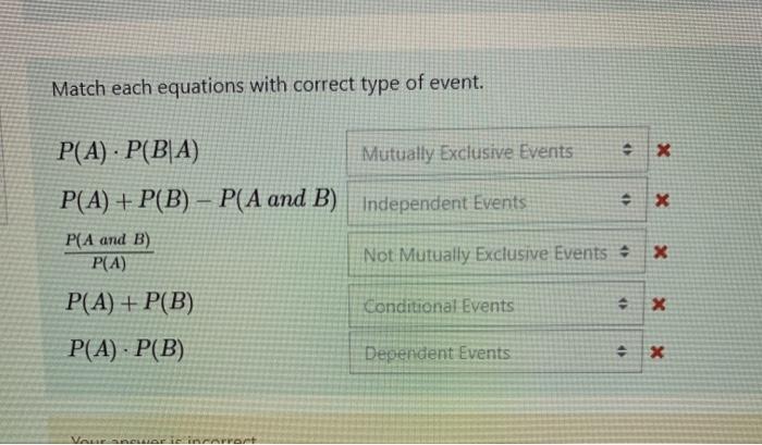 Solved Match each equations with correct type of event. e X | Chegg.com
