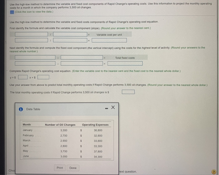 Solved Use the high-low method to determine the variable and | Chegg.com