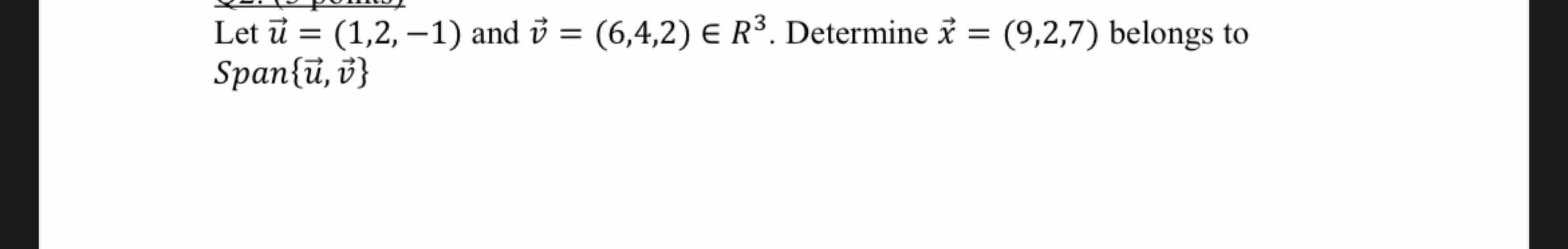 Solved Let vec(u)=(1,2,-1) ﻿and vec(v)=(6,4,2)inR3. | Chegg.com
