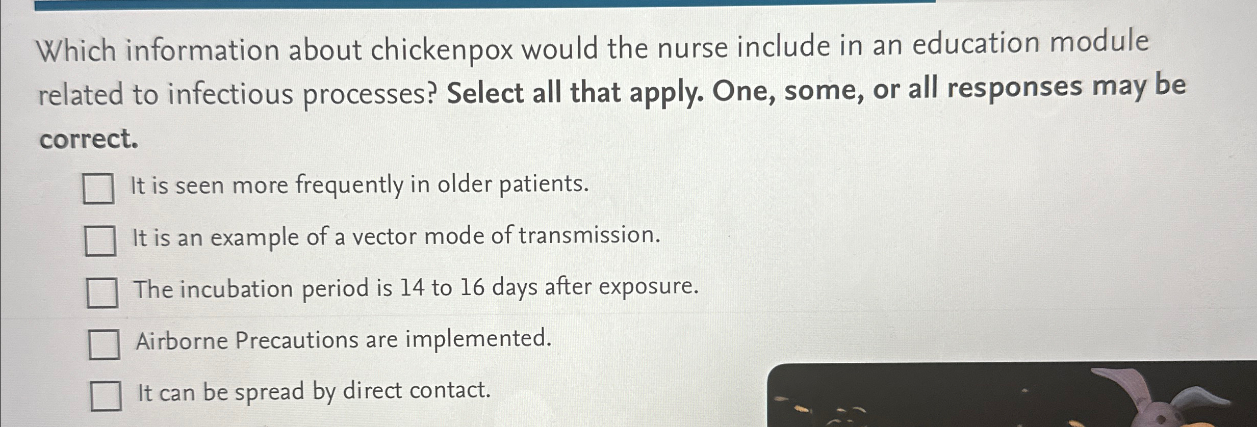 Solved Which information about chickenpox would the nurse | Chegg.com