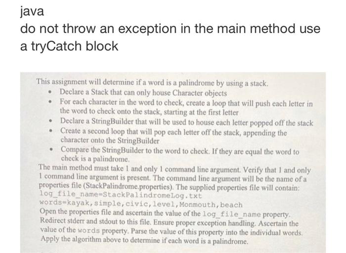 Solved Java Do Not Throw An Exception In The Main Method Use