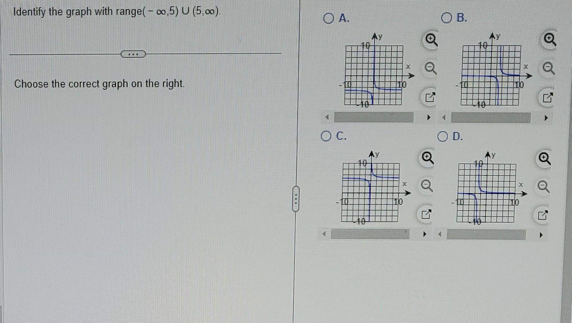 Solved Identify the graph with range (−∞,5)∪(5,∞). Choose | Chegg.com