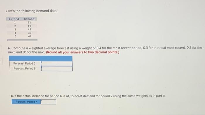 Given the following demand data, a. Compute a | Chegg.com