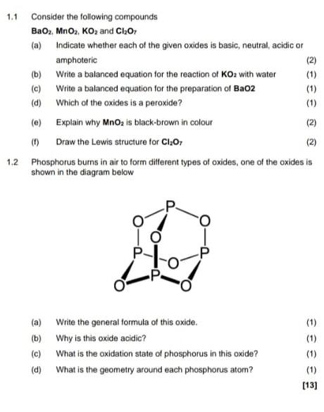 Solved 1.1 Consider the following compounds BaO2 MnO2, KO2 | Chegg.com