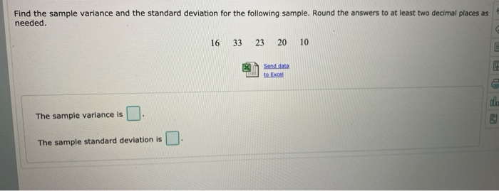 Solved Find the sample variance and the standard deviation | Chegg.com