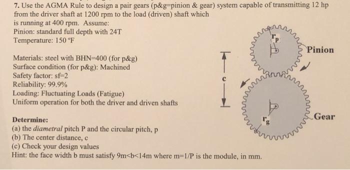 Solved 7. Use the AGMA Rule to design a pair gears | Chegg.com