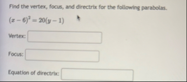 Solved Find the vertex, focus, and directrix for the | Chegg.com