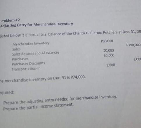 Solved Problem #2 Adjusting Entry for Merchandise Inventory | Chegg.com