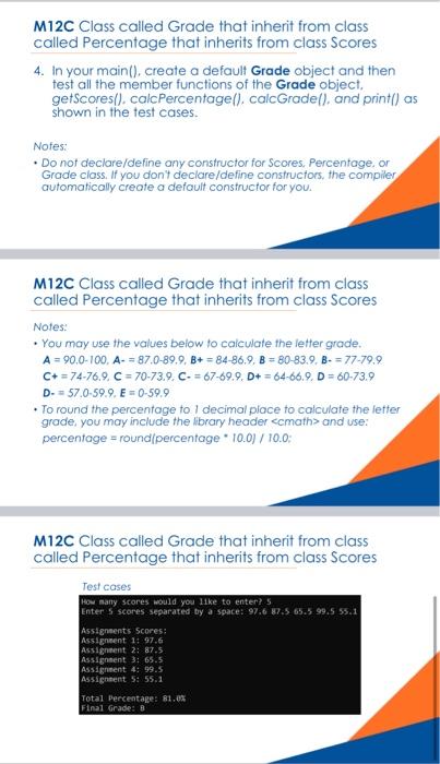 Solved M12C Class called Grade that inherit from class | Chegg.com