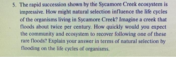 Solved 5. The rapid succession shown by the Sycamore Creek | Chegg.com