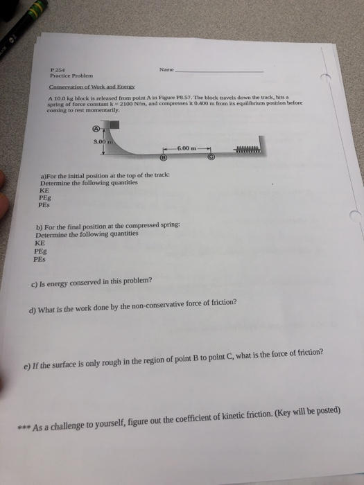 Solved Practice Problem Conservation of Work and Energy A | Chegg.com