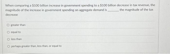 Solved When comparing a $100 billion increase in government | Chegg.com