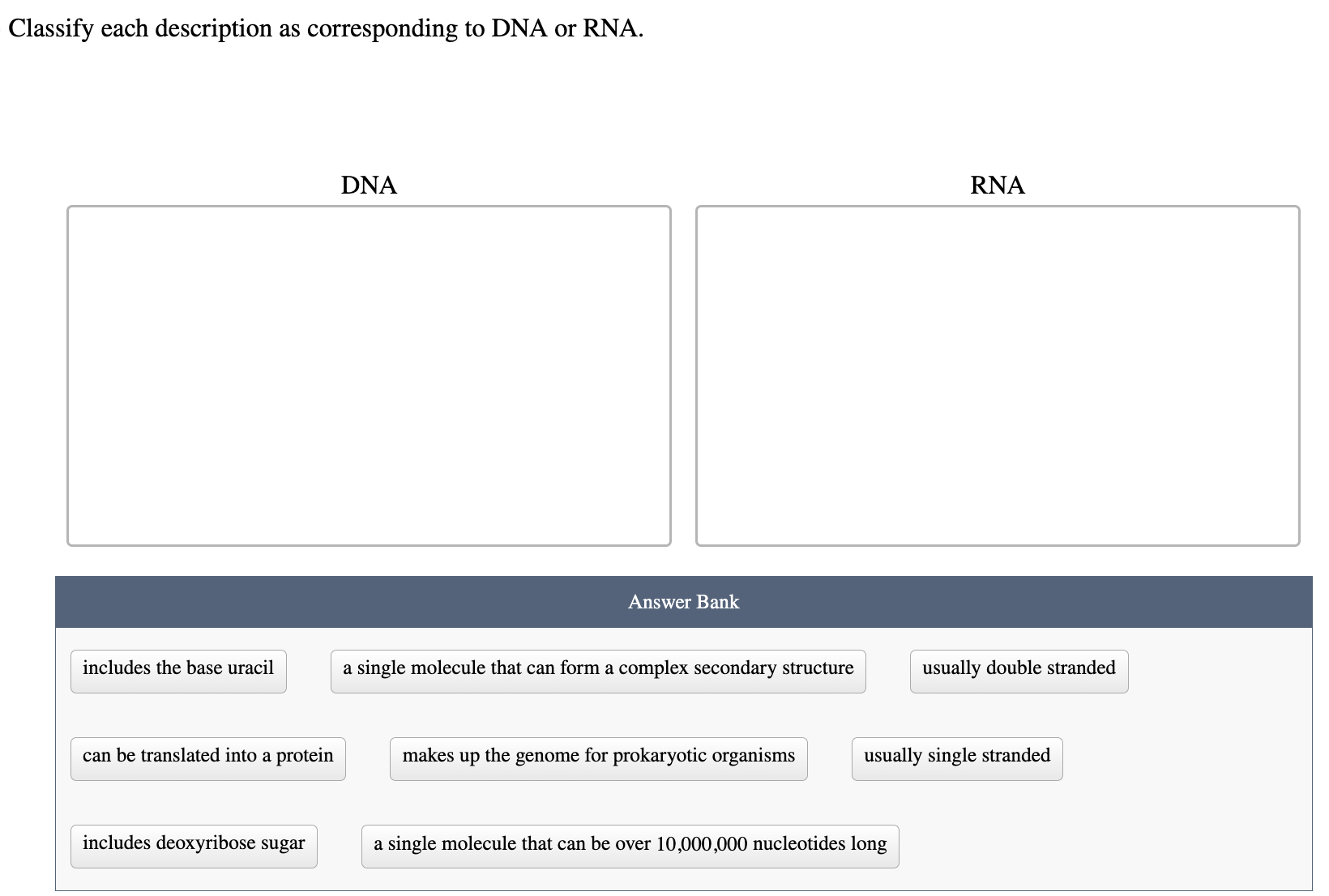 Solved Classify each description as corresponding to DNA or | Chegg.com