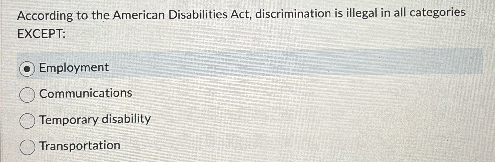 Solved According to the American Disabilities Act, | Chegg.com