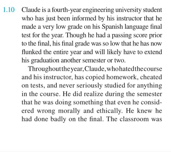 1.10 Claude is a fourth-year engineering university | Chegg.com