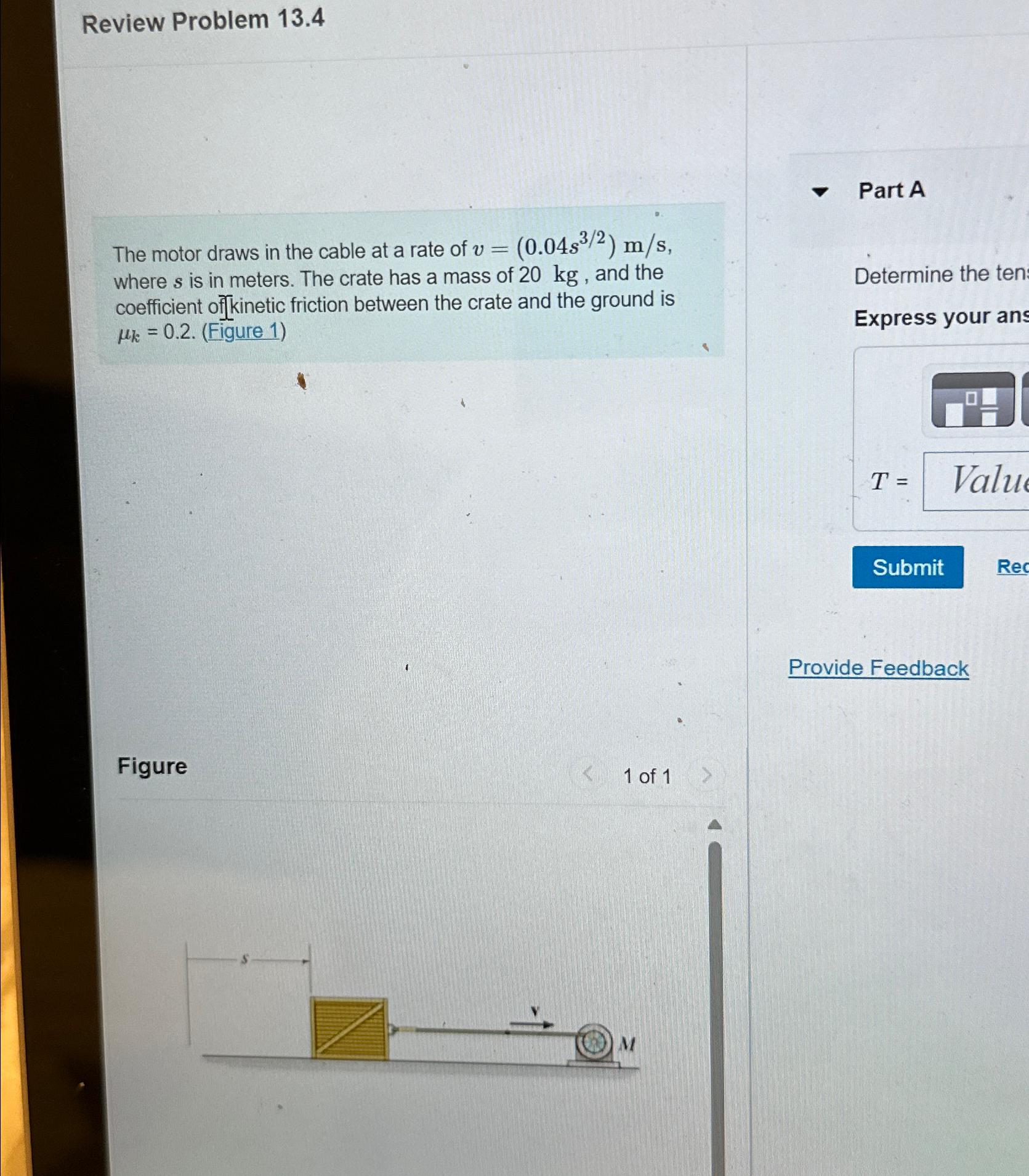Solved Review Problem 13.4\\nThe motor draws in the cable at | Chegg.com