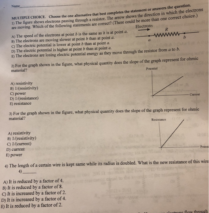 Solved Name MULTIPLE CHOICE. Choose the one alternative that | Chegg.com