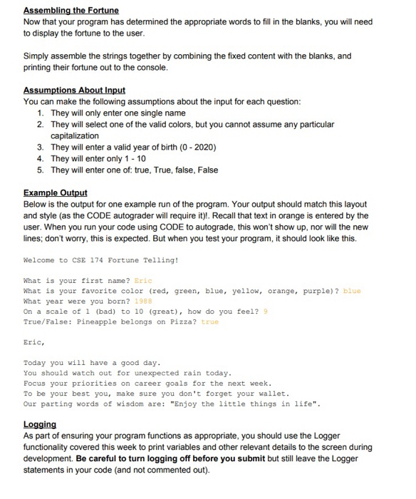 Solved In this lab you are going to create a simple fortune | Chegg.com