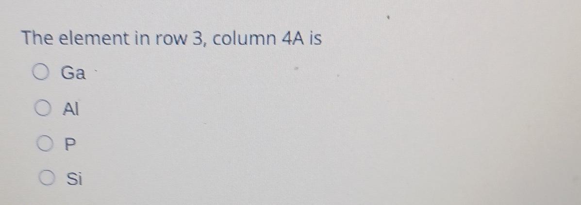 Solved The element in row 3 , column 4 A is Ga Al P Si | Chegg.com