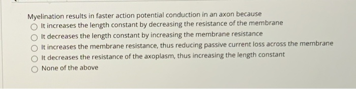 Solved Myelination results in faster action potential | Chegg.com