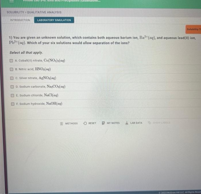 Solved Identify solutions 1 through 6 Observe reactions with | Chegg.com
