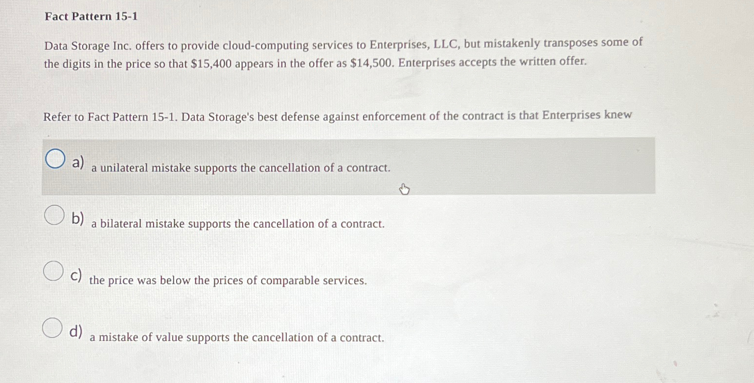 Solved Fact Pattern 15-1Data Storage Inc. offers to provide | Chegg.com