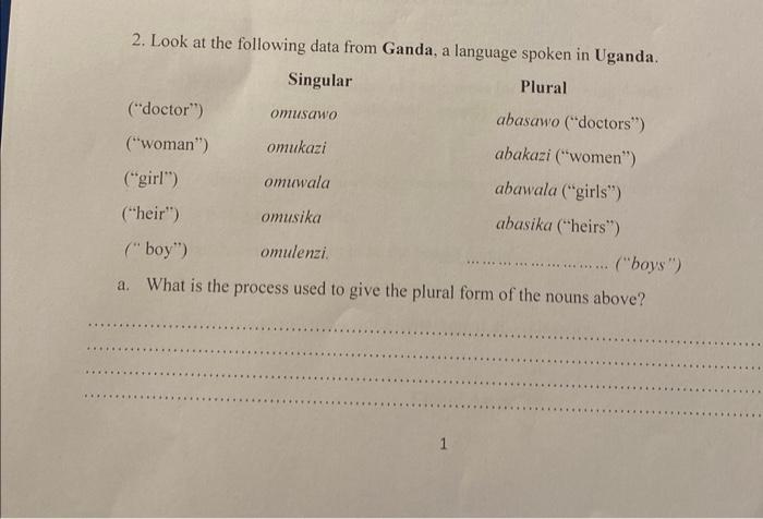 2. Look at the following data from Ganda, a language | Chegg.com
