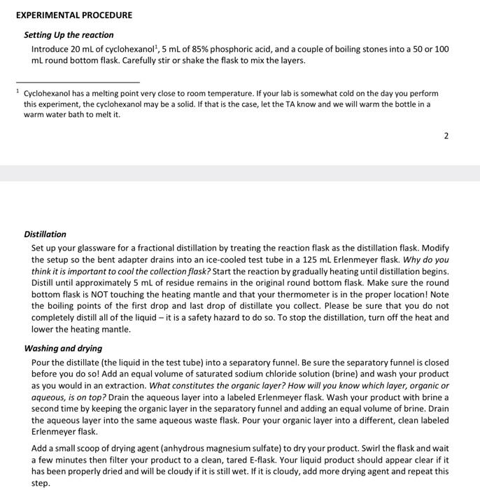 Solved Experiment 8: Synthesis of Cyclohexene from | Chegg.com