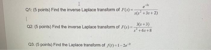 Solved Q1: (5 points) Find the inverse Laplace transform of | Chegg.com