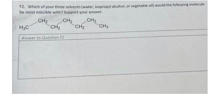 Solved F2. Which of your three solvents (water, isopropyl | Chegg.com