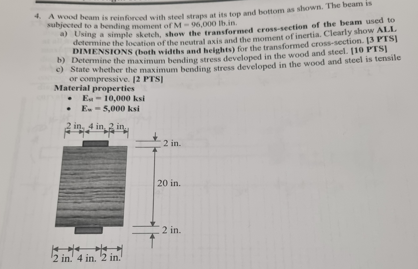 Solved A wood beam is reinforced with steel straps at its | Chegg.com