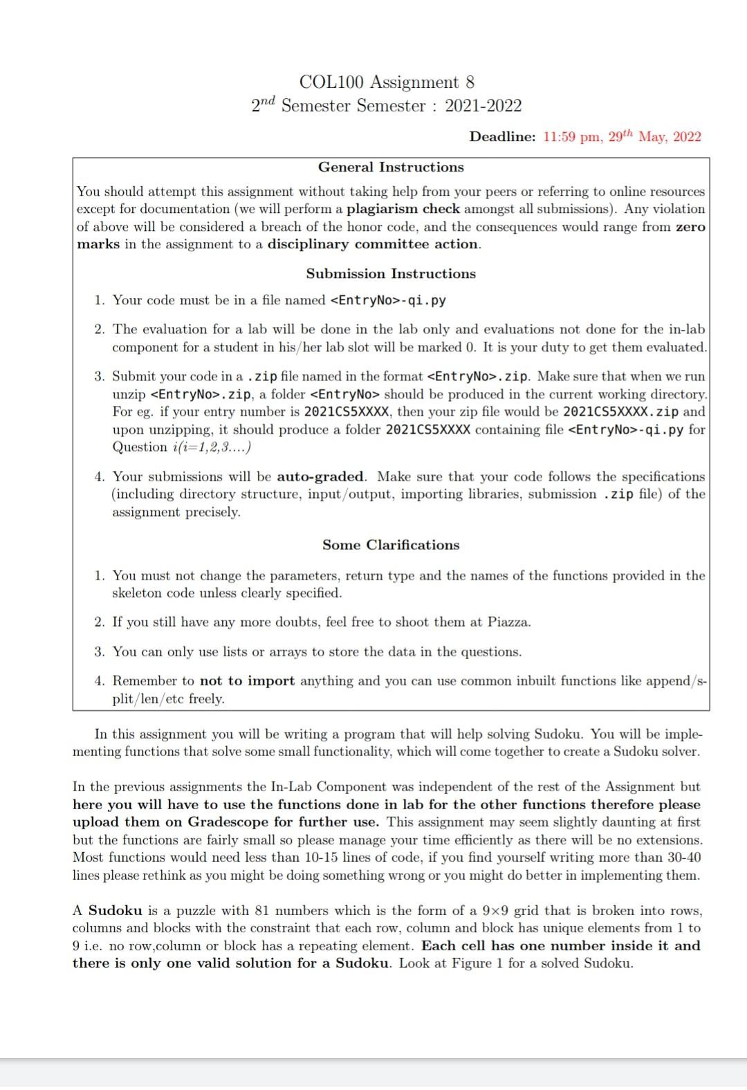 COL100 Assignment 8 2nd Semester Semester: 2021-2022 | Chegg.com