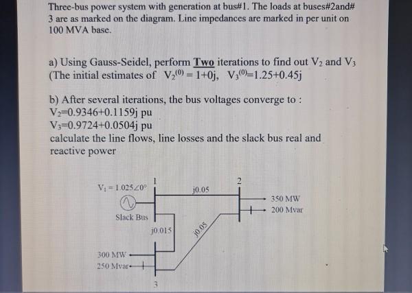 Solved Three-bus power system with generation at bus#1. The | Chegg.com
