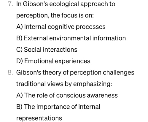 Solved In Gibson's ecological approach to perception, the | Chegg.com