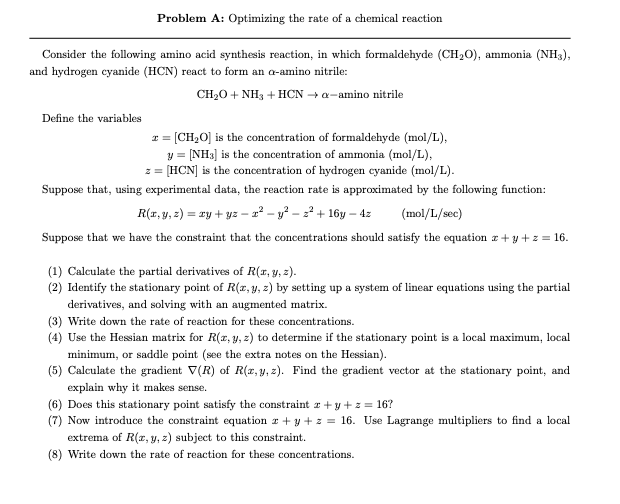 Solved Problem A: Optimizing the rate of ﻿a chemical | Chegg.com