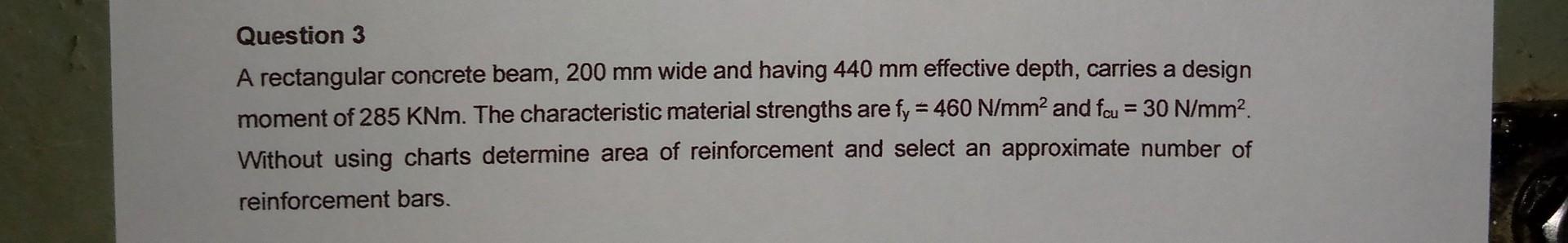 Solved Question 3 A rectangular concrete beam, 200 mm wide | Chegg.com