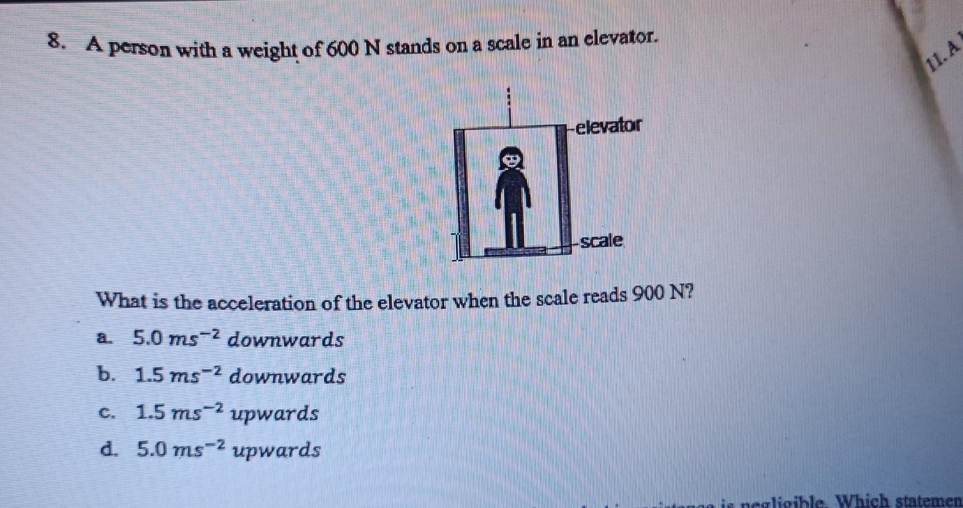 Solved 8. A person with a weight of 600 N stands on a scale | Chegg.com