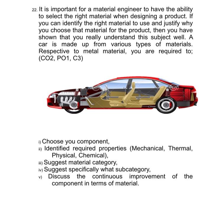 Solved 22. It is important for a material engineer to have | Chegg.com